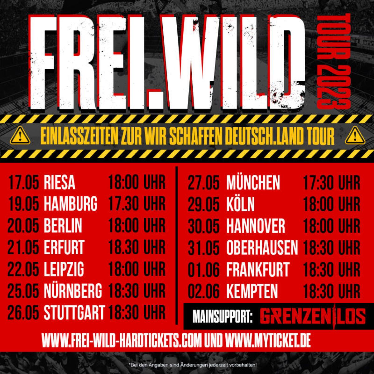 Einlasszeiten "Wir schaffen Deutsch.Land Tour": | Blog | Frei.Wild